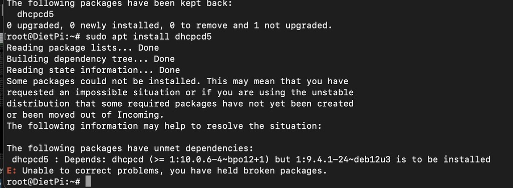 The following packages have been kept back: dhcpd5 - Troubleshooting - DietPi Community Forum